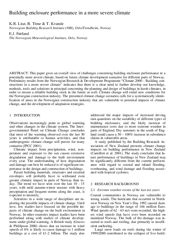(PDF) Building enclosure performance in a more severe climate