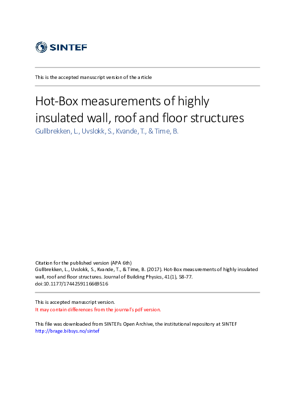 (PDF) Hot-Box measurements of highly insulated wall, roof and floor ...
