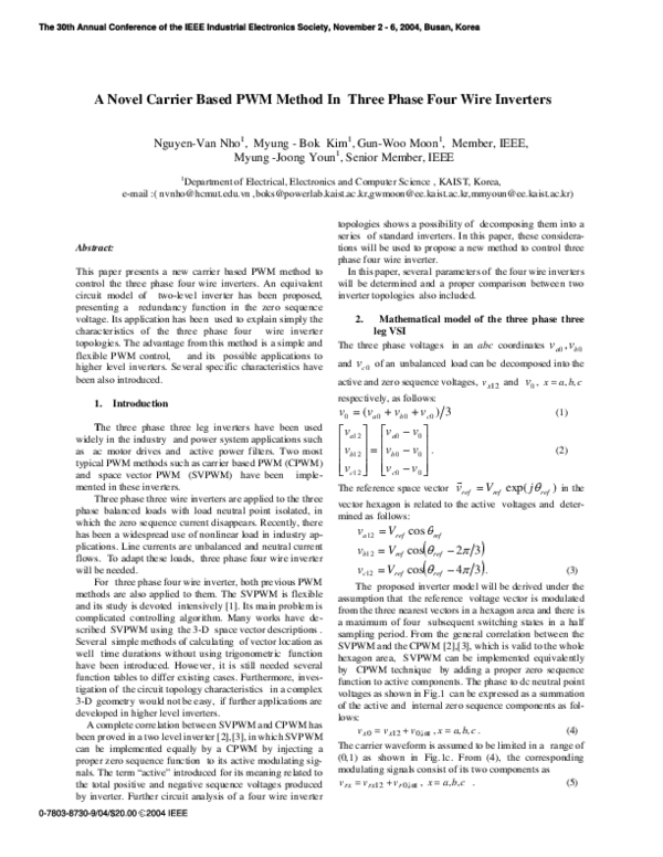 Pdf A Novel Carrier Based Pwm Method In Three Phase Four Wire Inverters