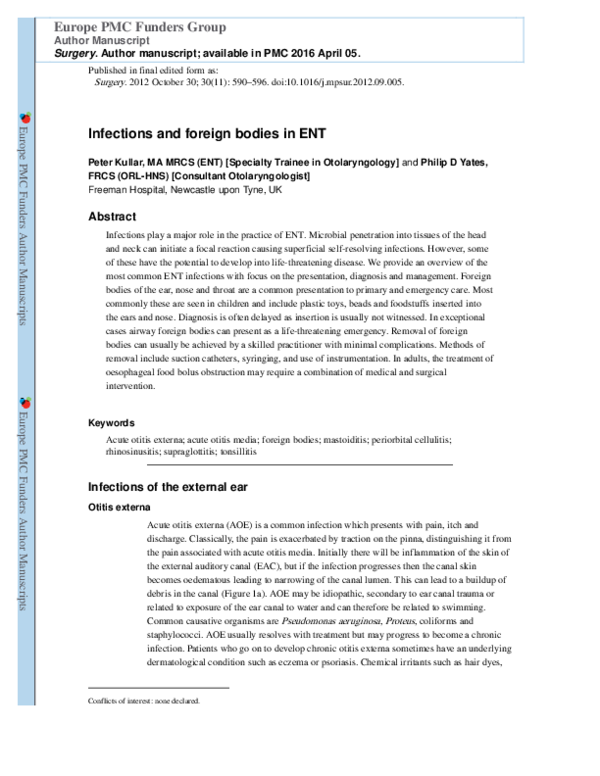(PDF) Infections and foreign bodies in ENT