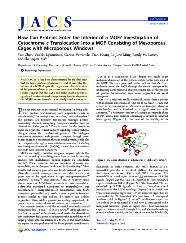 (PDF) How Can Proteins Enter the Interior of a MOF? Investigation of ...