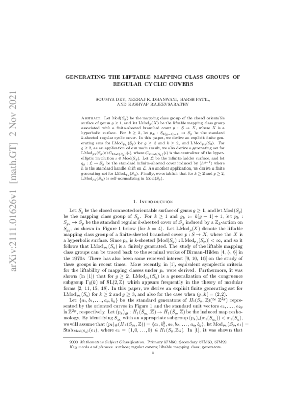 Pdf Generating The Liftable Mapping Class Groups Of Regular Cyclic Covers