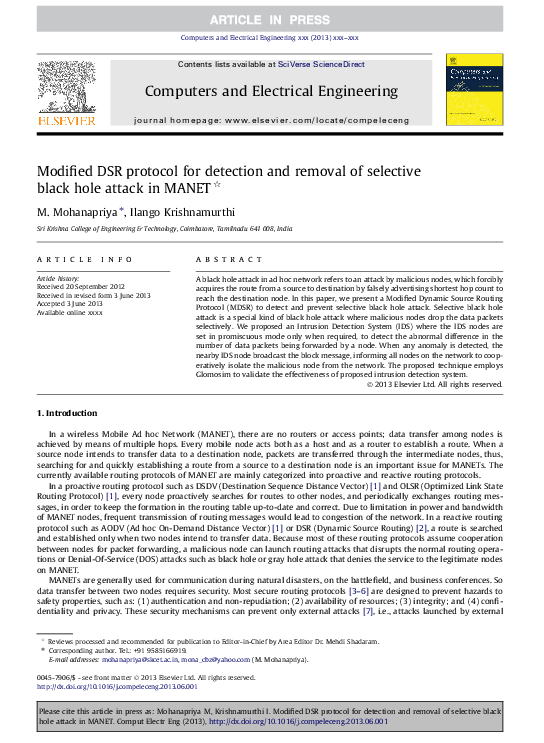 (PDF) Modified DSR protocol for detection and removal of selective black hole attack in MANET