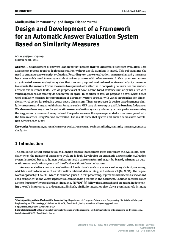 (PDF) Design and Development of a Framework for an Automatic Answer Evaluation System Based on ...