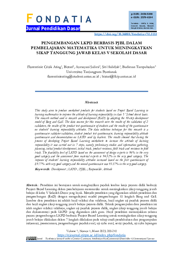 (PDF) Pengembangan LKPD Berbasis PjBL dalam Pembelajaran Matematika untuk Meningkatkan Sikap ...