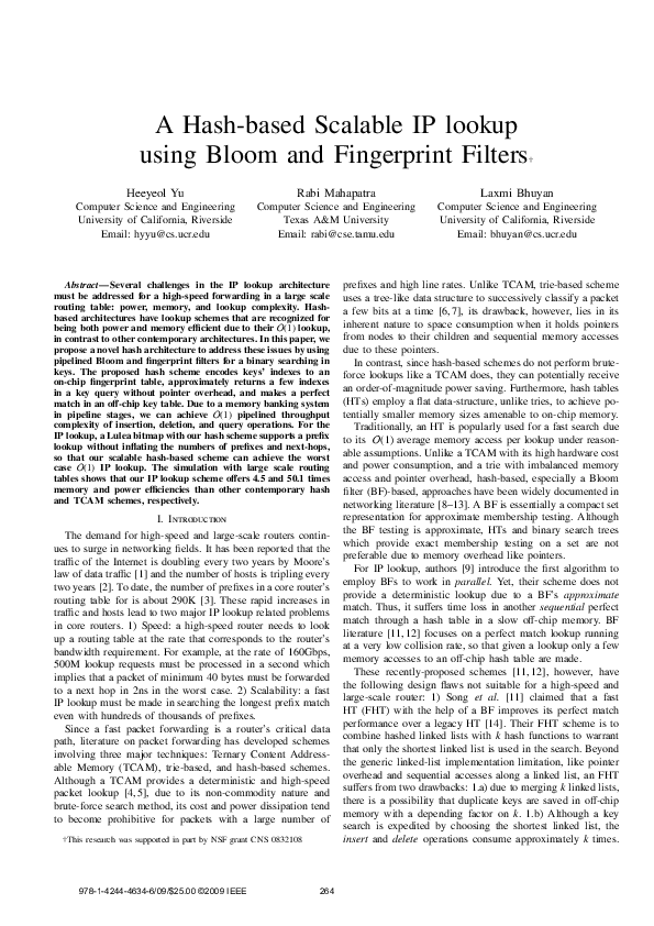 (PDF) A hash-based scalable IP lookup using Bloom and fingerprint filters