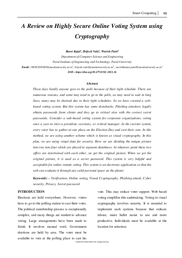 Pdf A Review On Highly Secure Online Voting System Using Cryptography