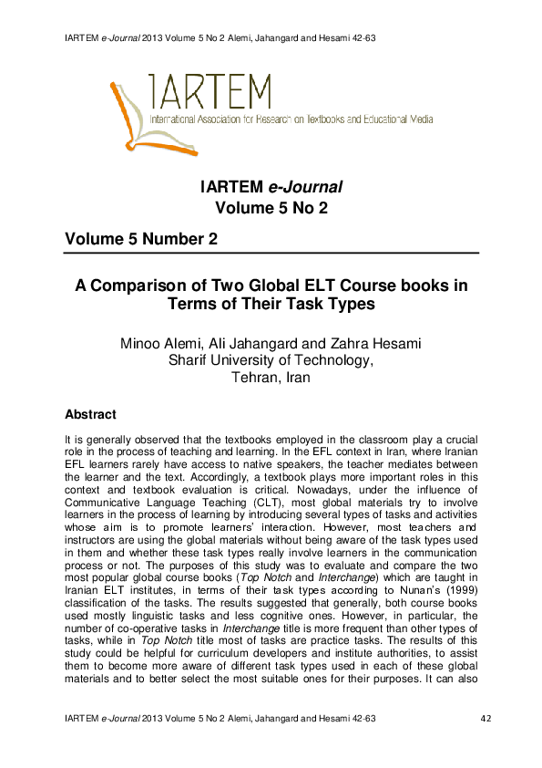 (PDF) A Comparison of Two Global ELT Course books in Terms of Their Task Types