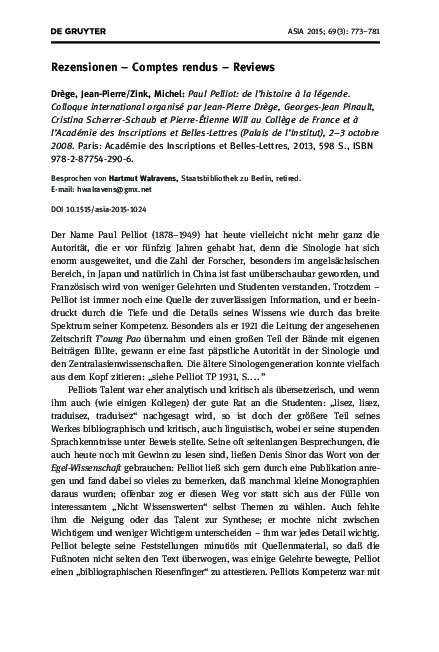(PDF) Drège, Jean-Pierre/Zink, Michel: Paul Pelliot: de l’histoire à la ...