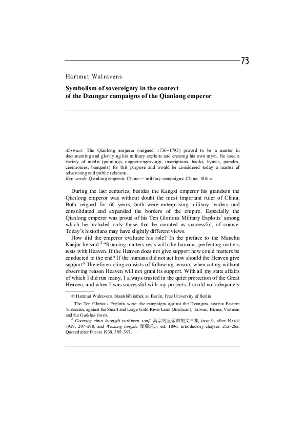 (PDF) Symbolism of sovereignty in the context of the Dzungar campaigns ...