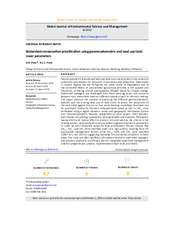 Pdf Watershed Prioritization Using Morphometric And Land Use Land Cover Parameters A Remote