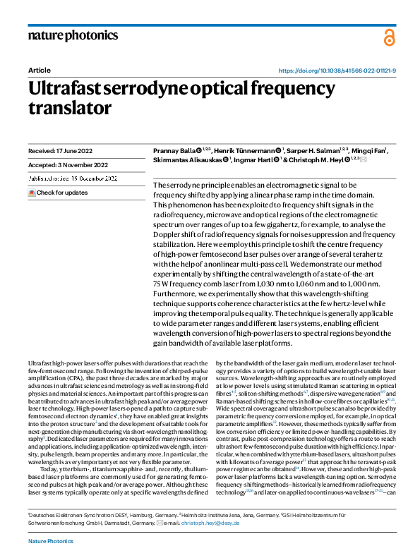 (PDF) Ultrafast serrodyne optical frequency translator