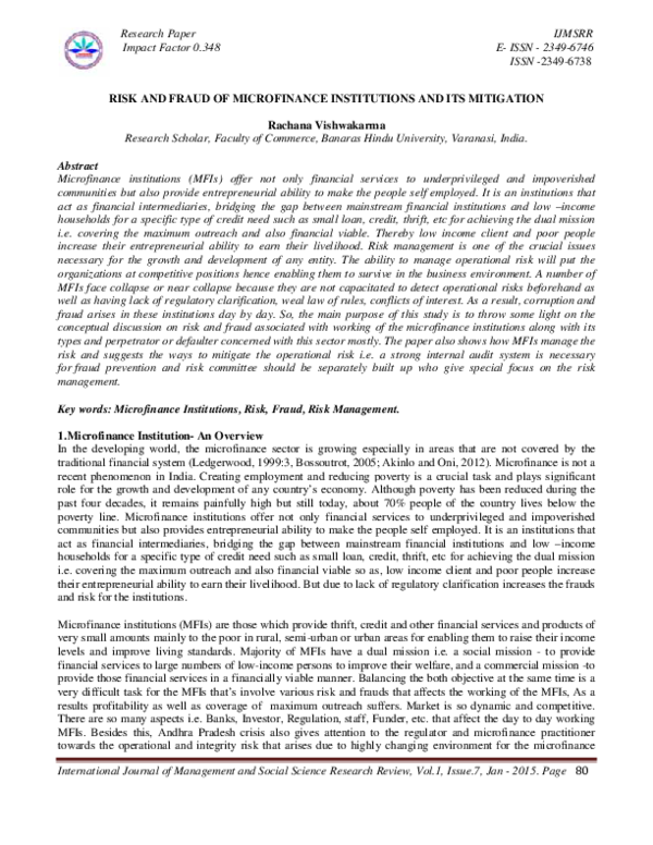 (PDF) Risk and Fraud of Microfinance Institutions and Its Mitigation