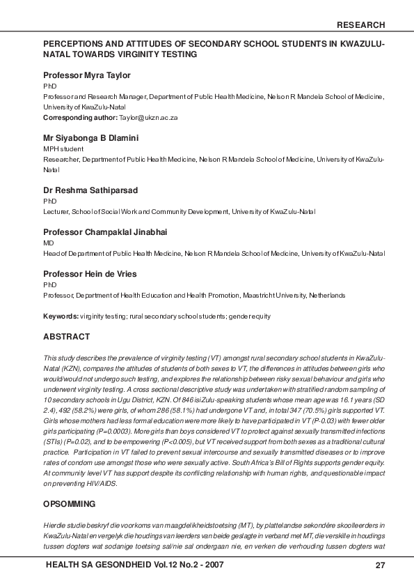 (PDF) Perceptions and attitudes of secondary school students in Kwazulu ...