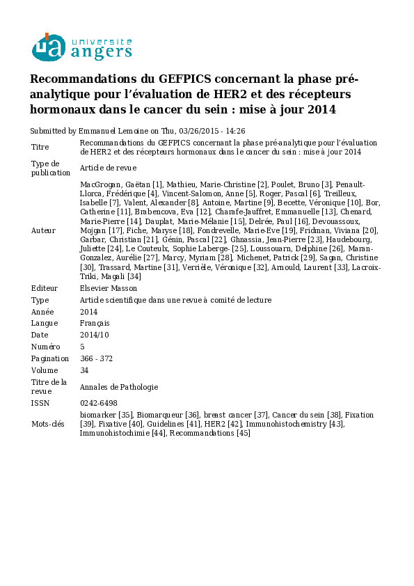 (PDF) Recommandations du GEFPICS concernant la phase pré-analytique ...