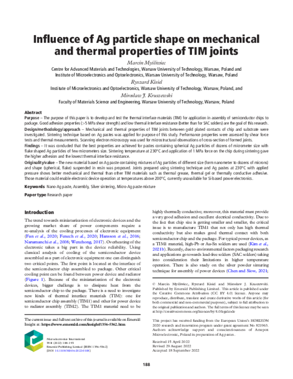 (PDF) Influence of Ag particle shape on mechanical and thermal ...