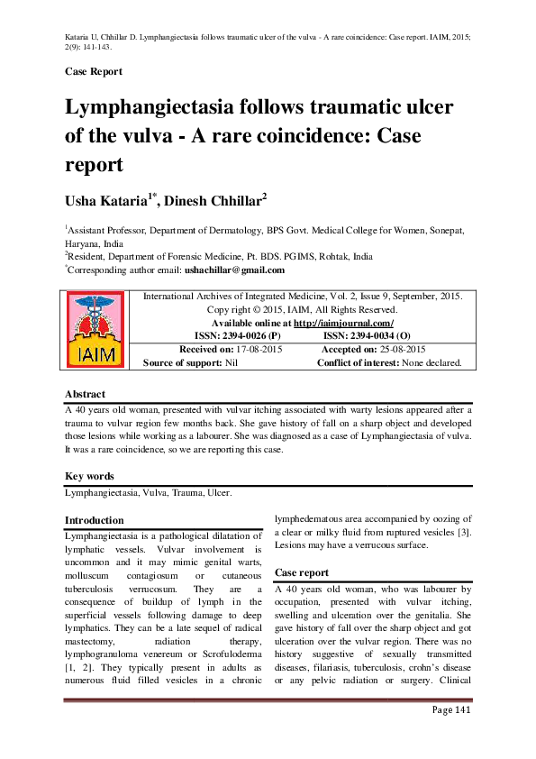 (PDF) Lymphangiectasia follows traumatic ulcer of the vulva-A rare ...