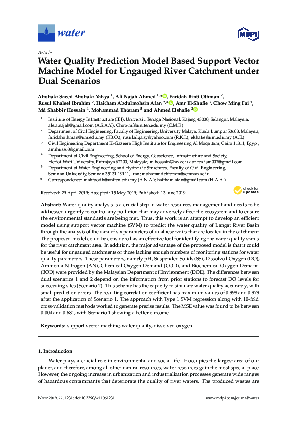 (PDF) Water Quality Prediction Model Based Support Vector Machine Model for Ungauged River ...