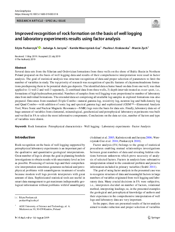 (PDF) Improved recognition of rock formation on the basis of well logging and laboratory ...