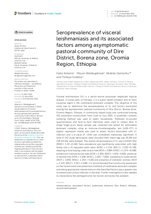 (PDF) Seroprevalence of visceral leishmaniasis and its associated ...