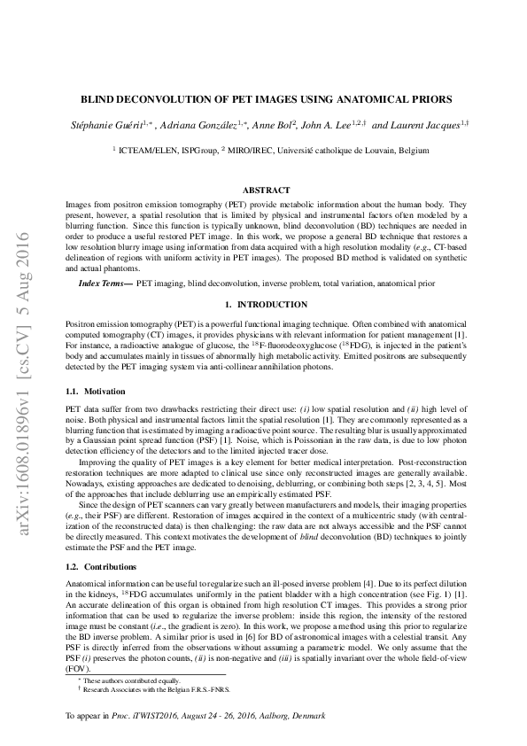 (PDF) Blind Deconvolution of PET Images using Anatomical Priors | Adriana González - Academia.edu