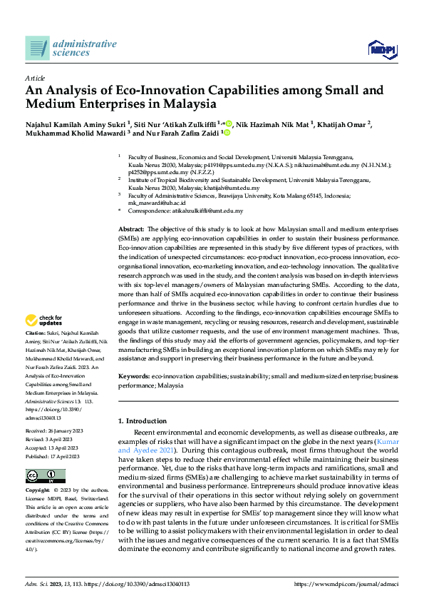 (PDF) An Analysis of Eco-Innovation Capabilities among Small and Medium Enterprises in Malaysia
