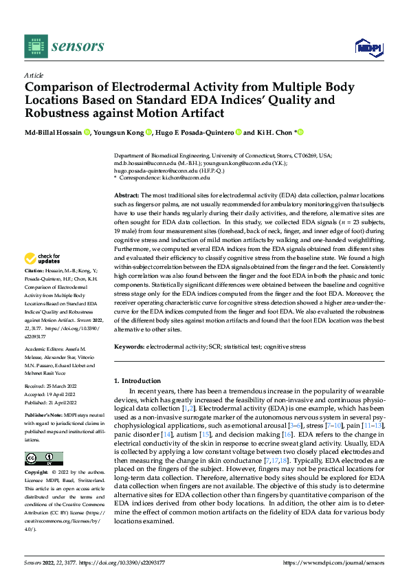 (PDF) Electrodermal Activity Comparison Across Body Sites During Motion