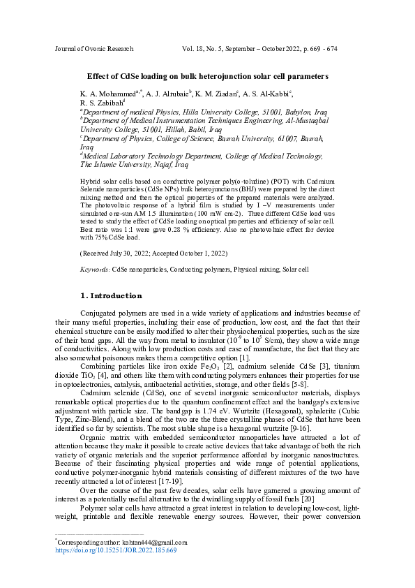 (PDF) Effect of CdSe loading on bulk heterojunction solar cell ...