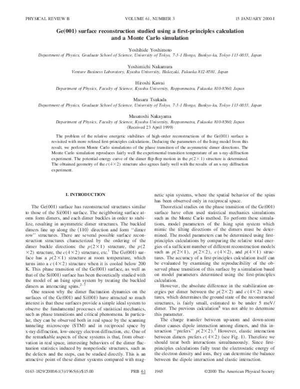 (PDF) Ge(001) surface reconstruction studied using a first-principles calculation and a Monte ...