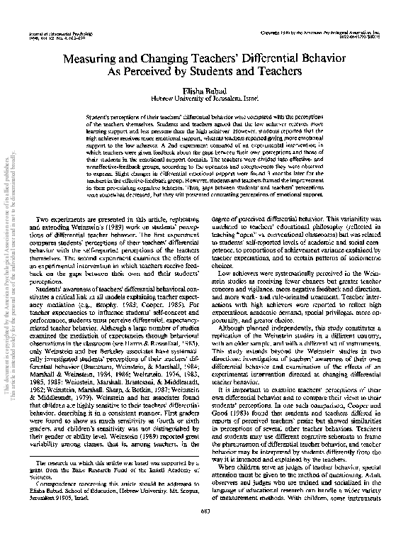 (PDF) Measuring and changing teachers' differential behavior as ...