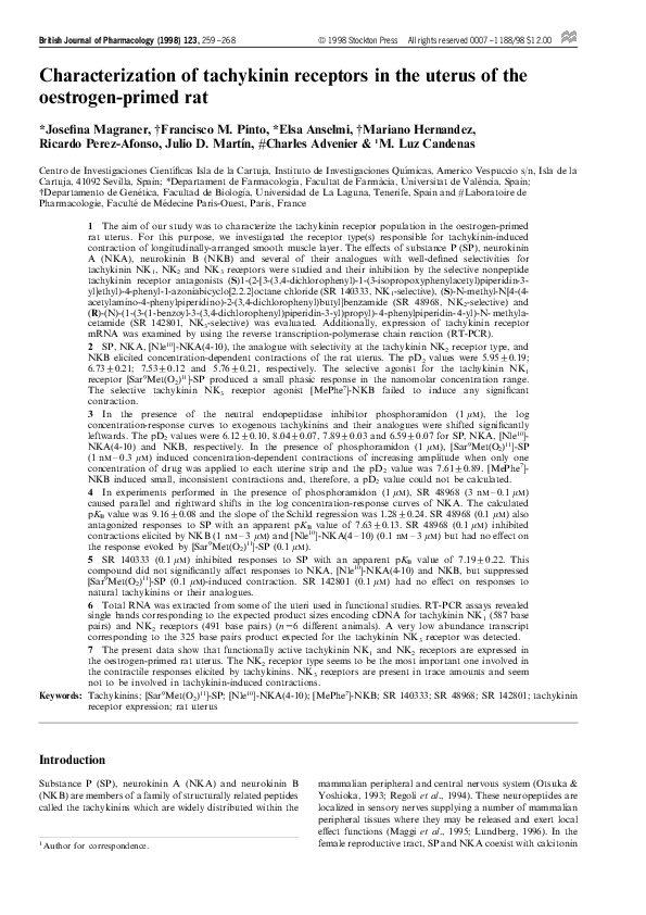 (PDF) Characterization of tachykinin receptors in the uterus of the ...