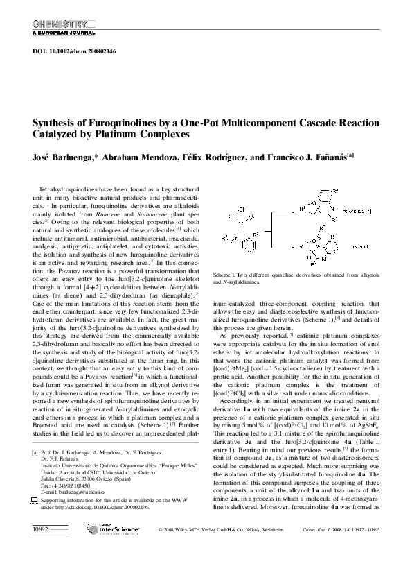 (PDF) Synthesis of Furoquinolines by a One-Pot Multicomponent Cascade Reaction Catalyzed by ...