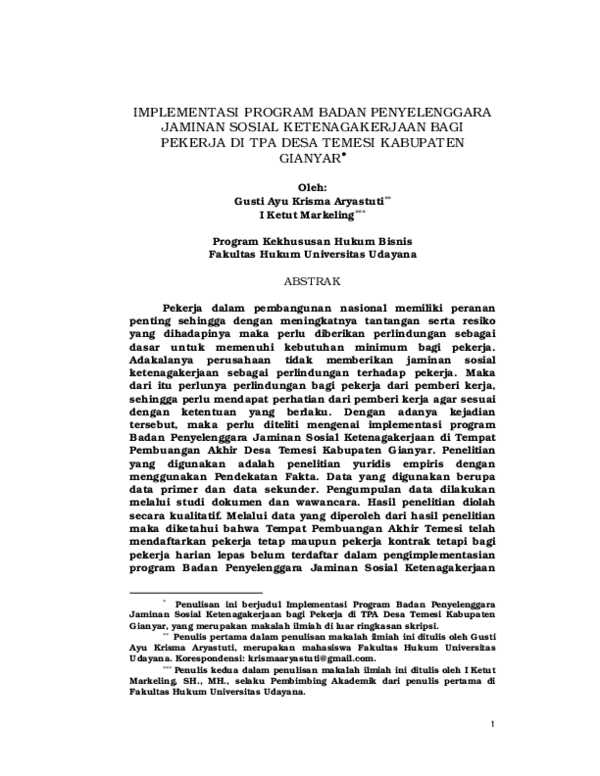 (PDF) Implementasi Program Badan Penyelenggara Jaminan Sosial ...