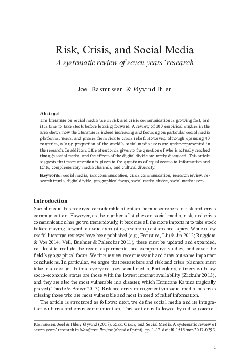 (PDF) Risk, Crisis, and Social Media