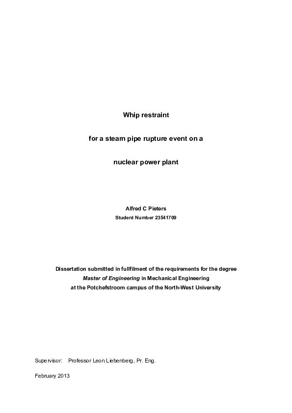 (PDF) Whip restraint for a steam pipe rupture event on a nuclear power ...
