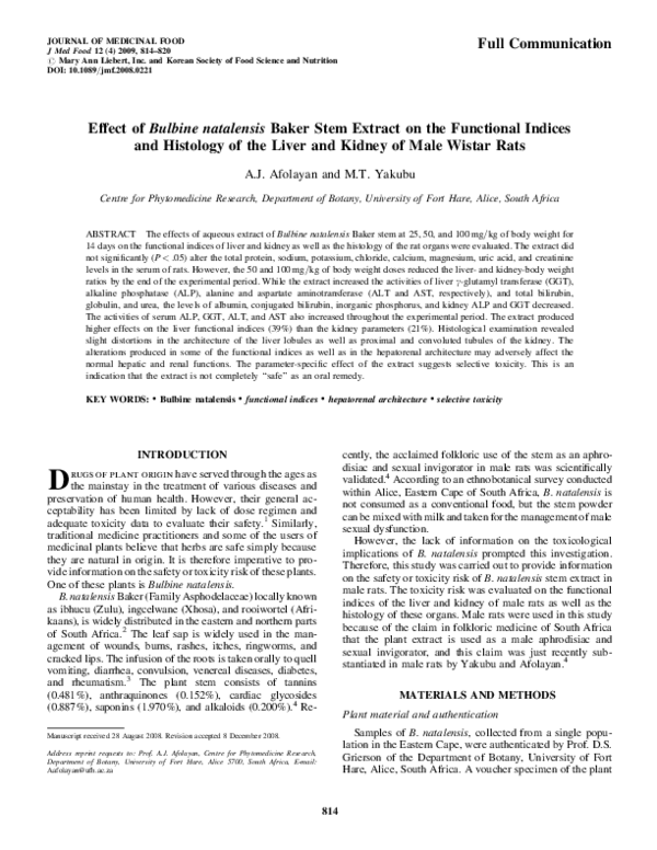 (PDF) Effect of Bulbine natalensis Baker Stem Extract on the Functional ...