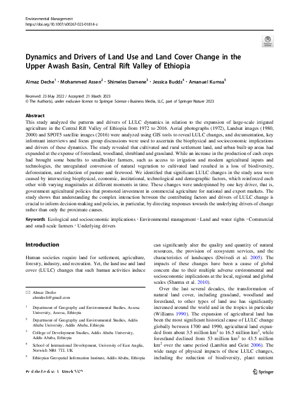 (PDF) Dynamics and Drivers of Land Use and Land Cover Change in the ...