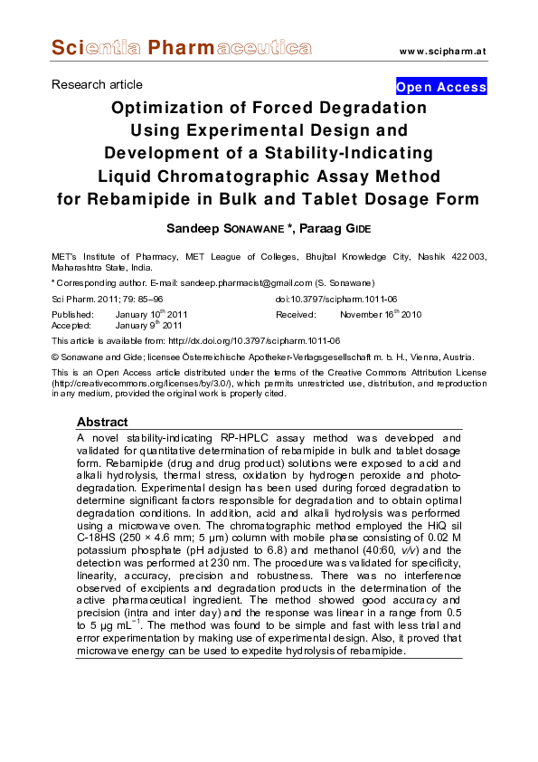 (PDF) Optimization of Forced Degradation Using Experimental Design and ...