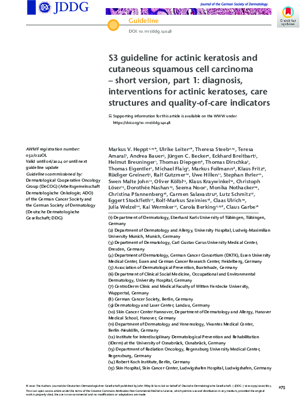 (PDF) S3 guideline for actinic keratosis and cutaneous squamous cell ...
