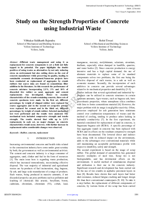 (PDF) Study on the Strength Properties of Concrete using Industrial Waste