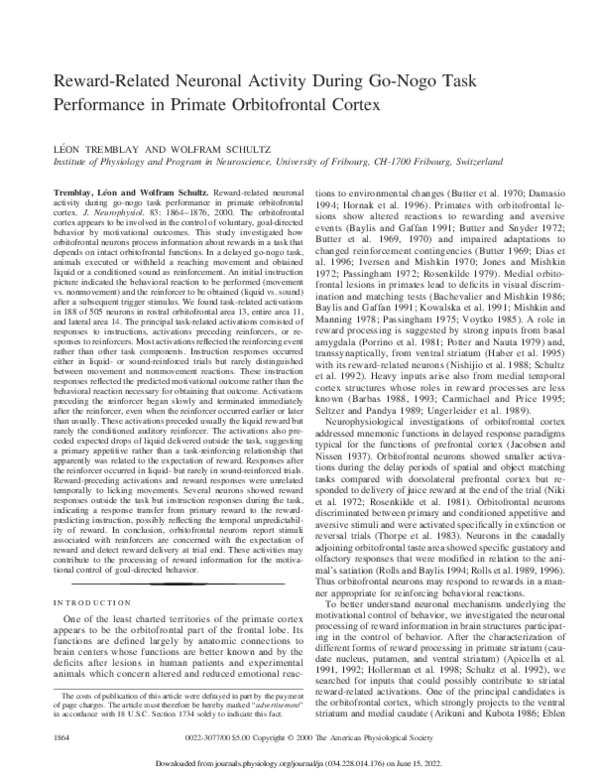 Pdf Reward Related Neuronal Activity During Go Nogo Task Performance In Primate Orbitofrontal