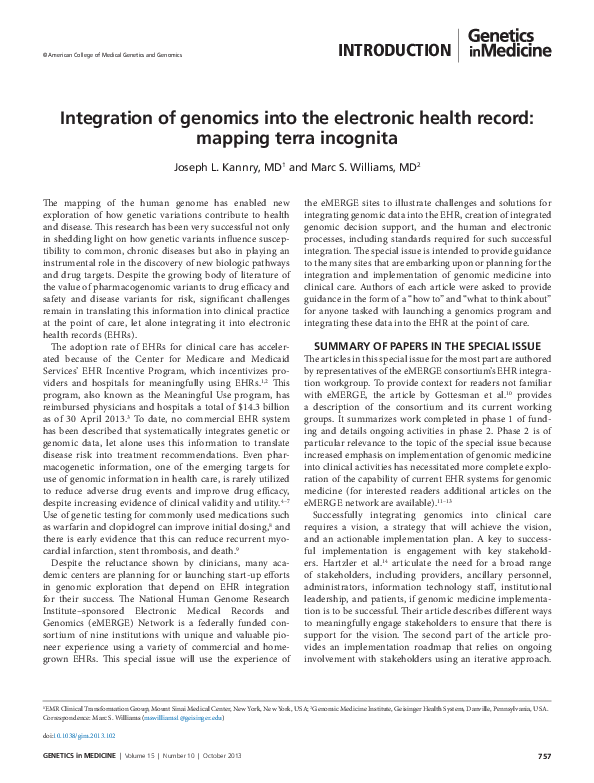 (PDF) Integration of genomics into the electronic health record ...