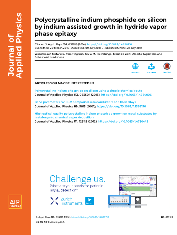 (PDF) Polycrystalline indium phosphide on silicon by indium assisted growth in hydride vapor ...