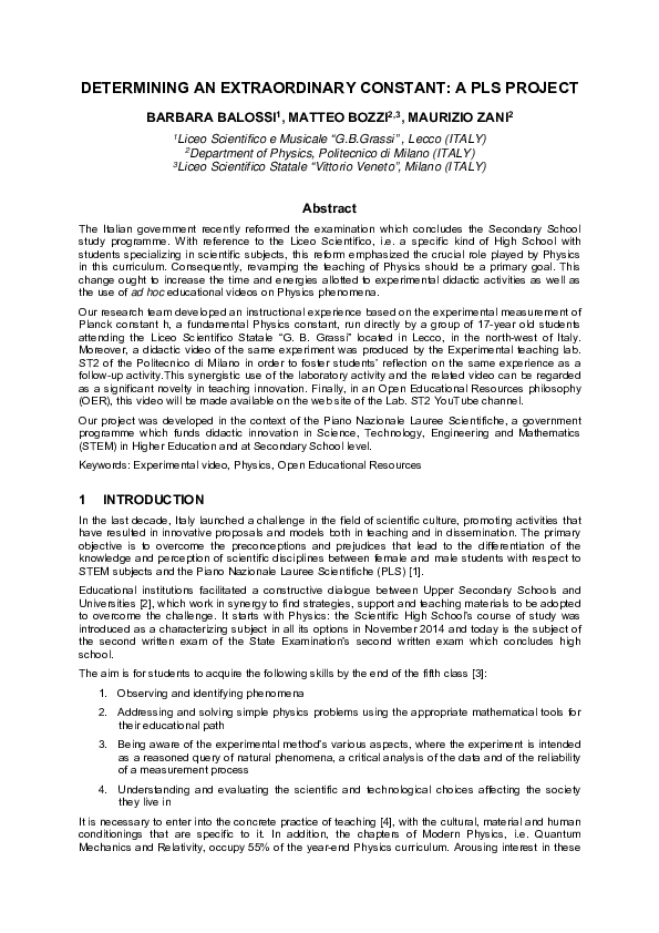 (PDF) Determining an Extraordinary Constant: A PLS Project