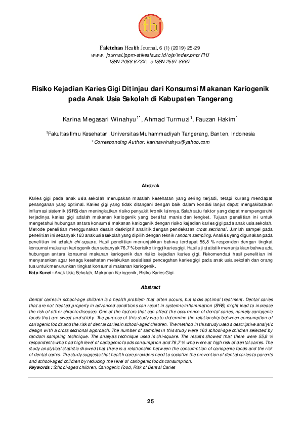 (PDF) Hubungan antara Konsumsi Makanan Kariogenik dan Risiko Kejadian ...