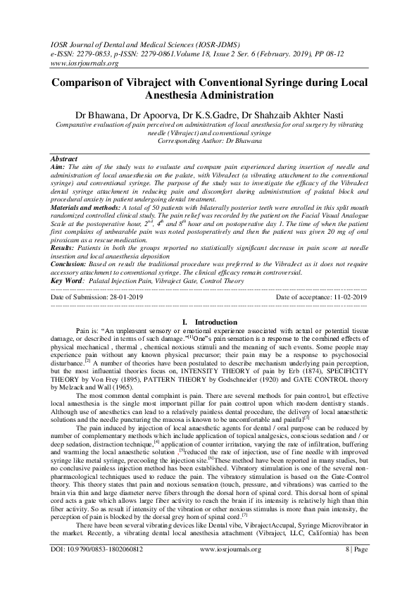 (PDF) Comparison of Vibraject with Conventional Syringe during Local ...