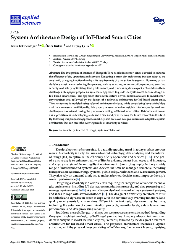 (PDF) System Architecture Design of IoT-Based Smart Cities