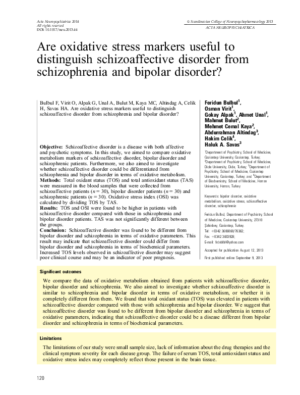 (PDF) Are oxidative stress markers useful to distinguish schizoaffective disorder from ...