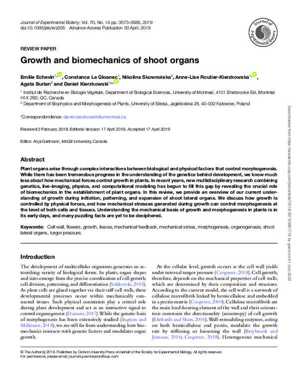 (PDF) Growth and biomechanics of shoot organs