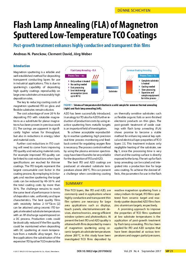 (PDF) Flash Lamp Annealing (FLA) of Magnetron Sputtered Low-Temperature ...